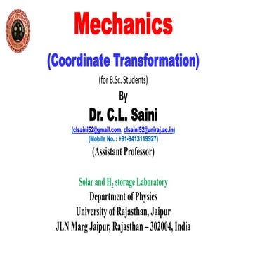 Lecture-2 Mechanics- Coordinate Transformations | PDF