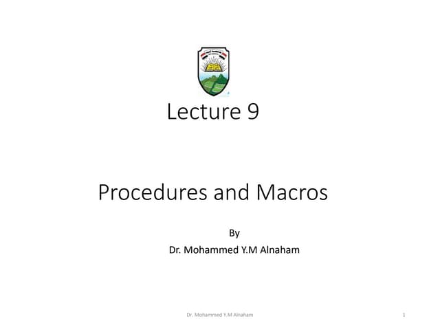 procedures and macros in assembly language lecture9.pdf procedures and macros in assembly language lecture9.pdf