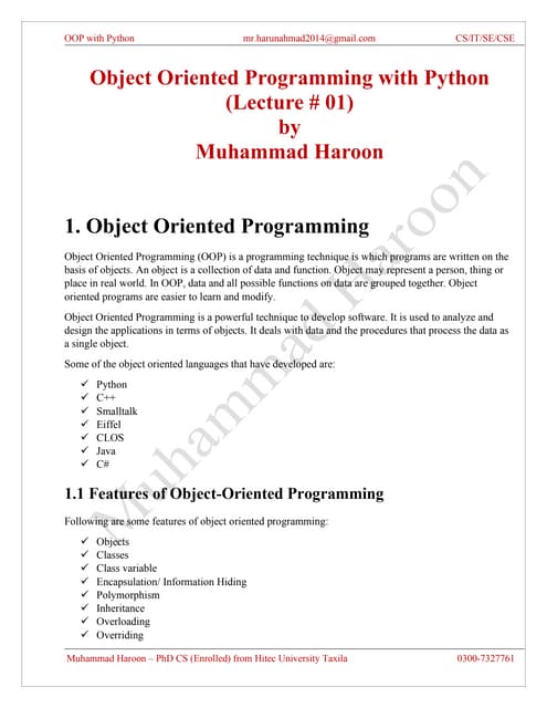 Oop Concepts In Python Programming Language Ppt
