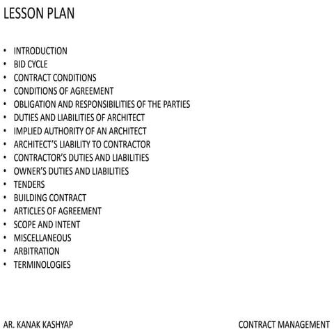 Contract Management, M Arch , Lecture 1, | PPT