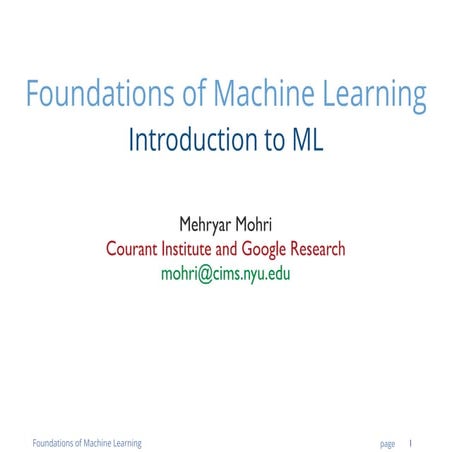Lecture 01(Introduction to machine learning) | PDF