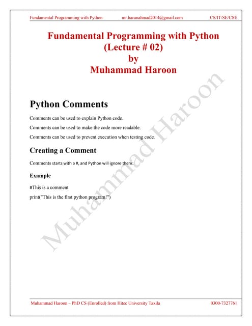 Lecture02 - Fundamental Programming with Python Language | PDF Lecture02 - Fundamental Programming with Python Language | PDF