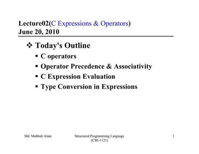 Lecture03c Expressions And Operators Ppt
