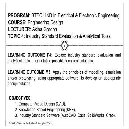 Industry Standard Evaluation & Analytical Tools in Engineering Design | PDF