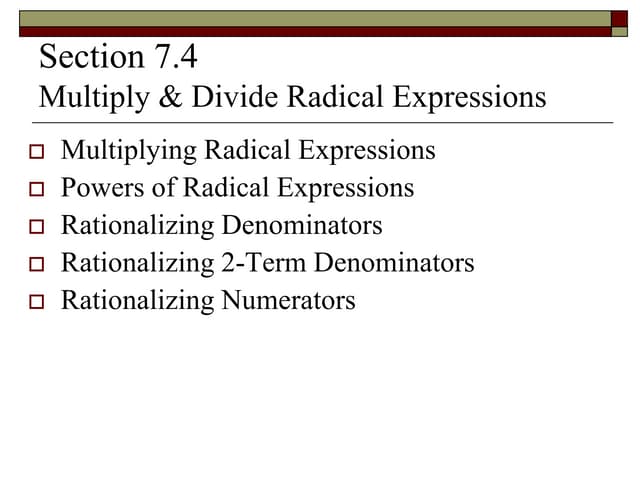 Addition and Subtraction of Radicals | PPTX