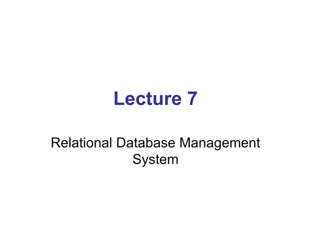 Lecture 07 Relational Database Management System | Ppt