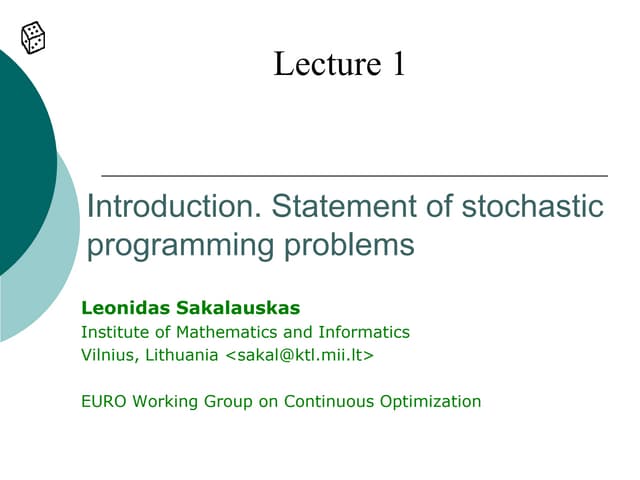 Statement Of Stochastic Programming Problems Ppt 0897