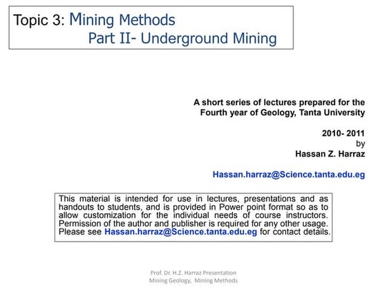 FUNDAMENTALS OF MINE DESIGN, AND PLANNINGS | PPT