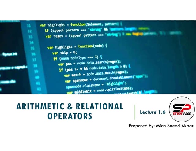 Lecture 16 Arithmetic And Relational Operatorspdf 9004