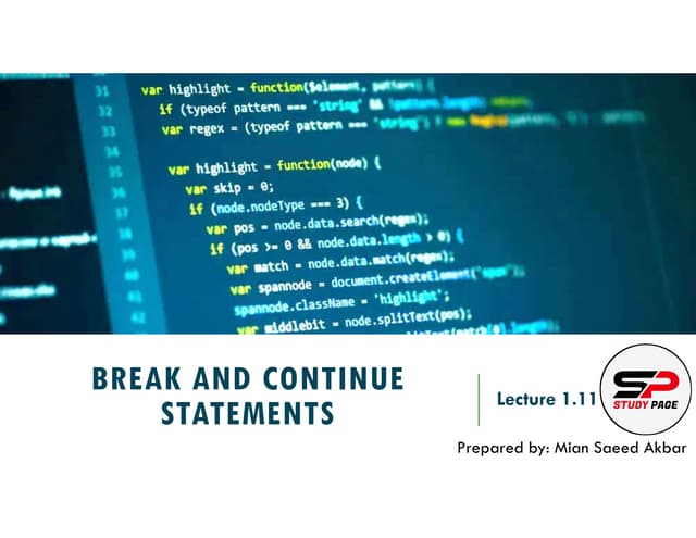 Lecture 111 Break And Continue Statementspdf