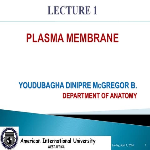 LECTURE 1. PLASMA MEMBRANE.pptxhhjjjghfh | PPTX | Biological Sciences ...
