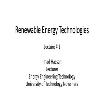 INTRODUCTION TO RENEWABLE AND ALTERNATE ENERGY TECHNOLOGIES | PDF
