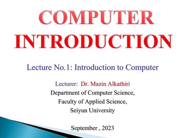 Computer Introduction Lecture01 Ppt Technology And Computing 6668