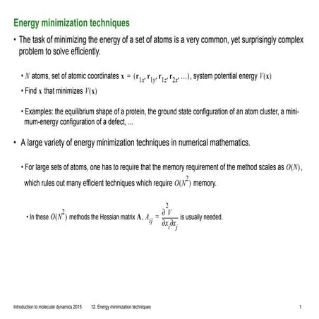 Energy minimization methods - Molecular Modeling | PPTX
