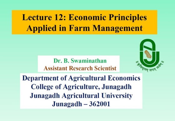 Lecture 11 Farm Management Decisions | PPT