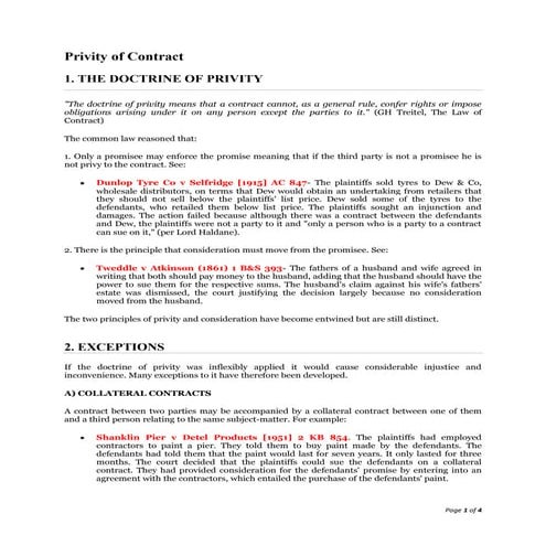 Lecture 12 privity - notes | DOCX