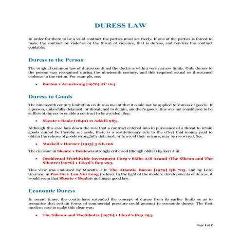 Lecture 13 duress - notes | DOCX