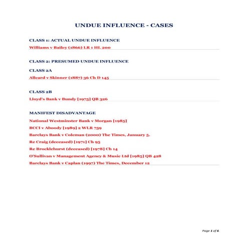 Lecture 14 undue influence - cases | DOCX