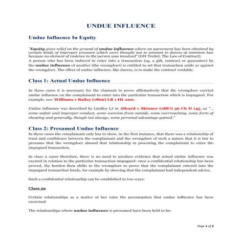 Lecture 14 undue influence - notes | DOCX