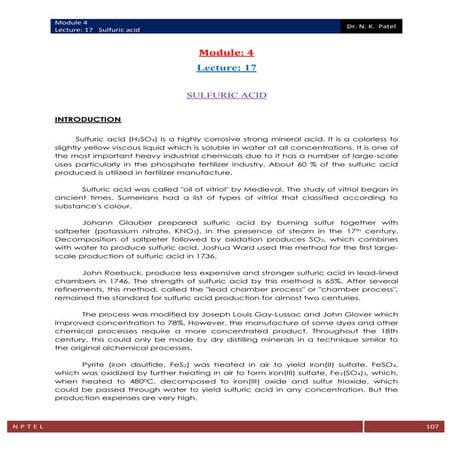 Lecture 17- Manufacturing of Sulfuric acid by Chamber process H2SO4.pdf