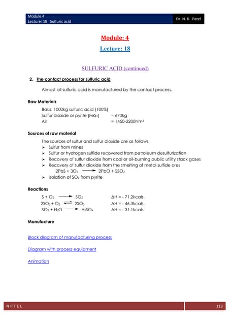 Lecture 17- Manufacturing of Sulfuric acid by Chamber process H2SO4.pdf