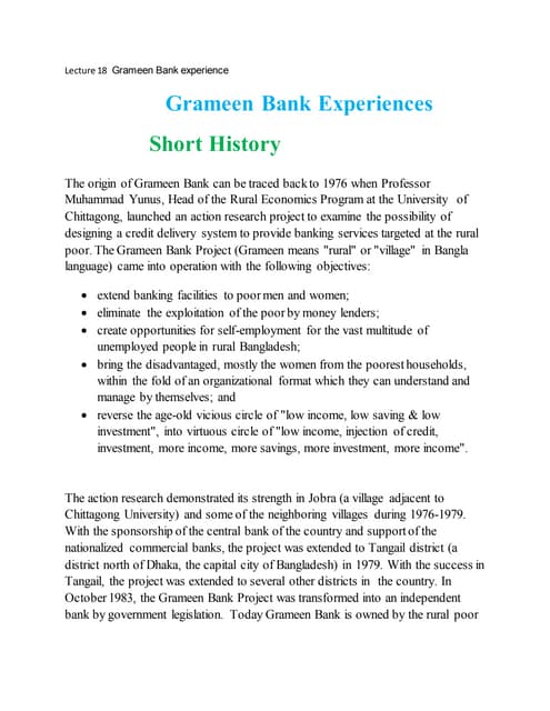 The grameen bank | DOCX | Business Banking & Finance | Business
