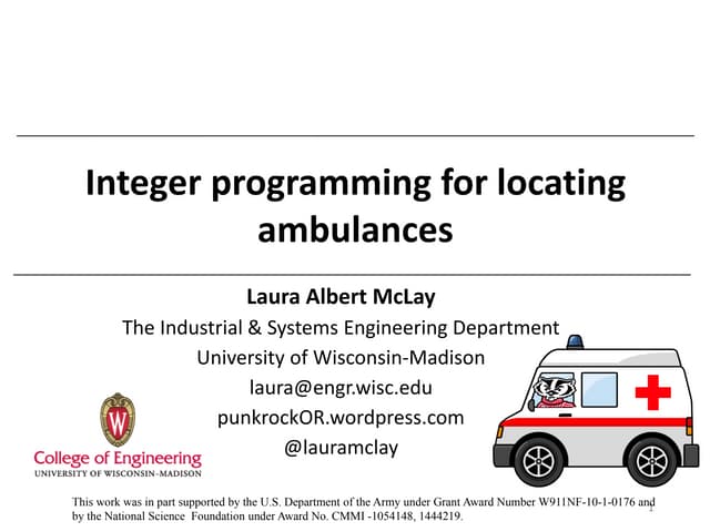 Integer Programming For Locating Ambulances Ppt 7287