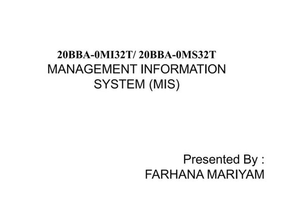 Management Information System ( MIS ) | PPT