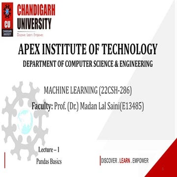 Lecture 1 Pandas Basicspptx Machine Learning Ppt 