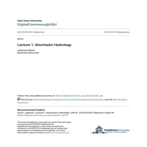 Lecture 1 Stochastic Hydrology Pdf