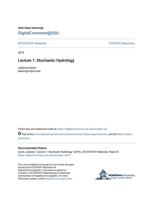Lecture 1 Stochastic Hydrology Pdf