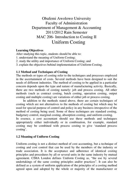 Uniform costing and inter firm comparison methods | PPTX