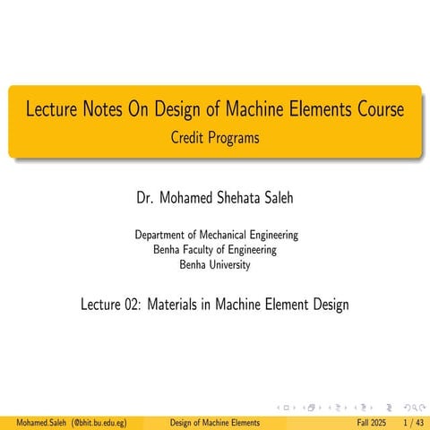Lecture 02: Materials in Machine Element Designpdf | PDF