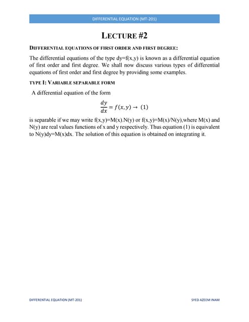 differential equation Lecture#7 | PDF