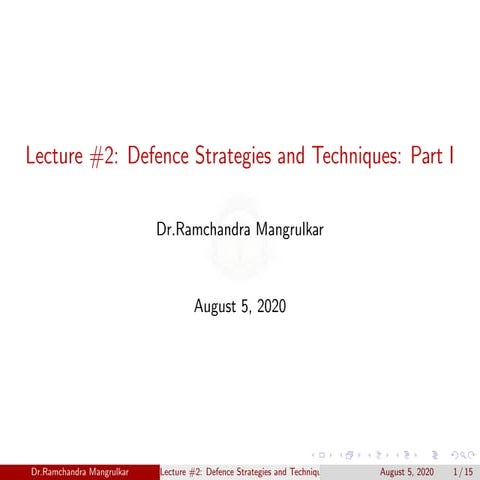 Lecture #2: Defence Strategies and Techniques (Security): Part I | PDF
