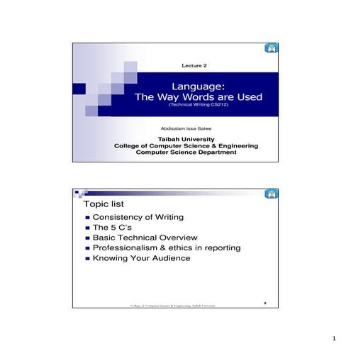 Language: The Way Words are Use (Technical Writing CS212)) | PDF