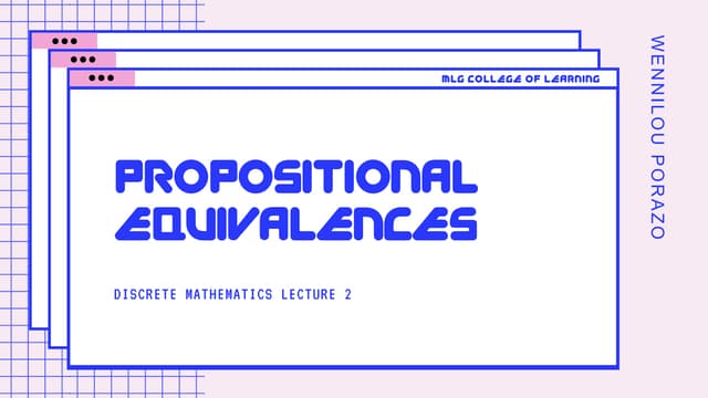 Lecture 2 Propositional Equivalences Ppt