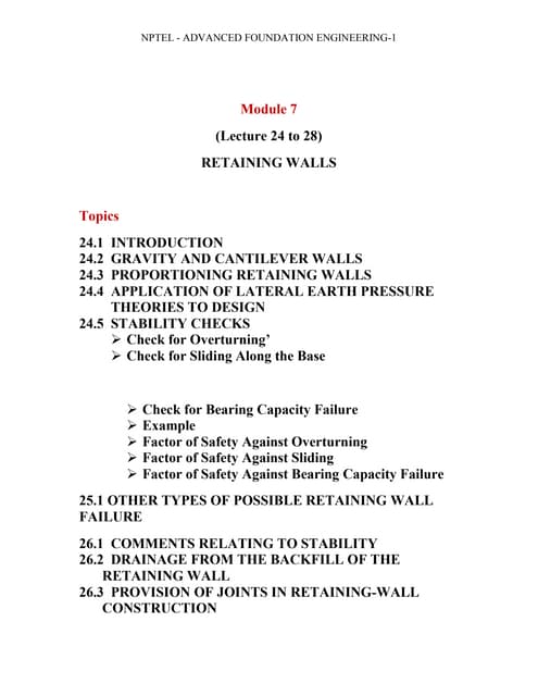 Modes of failure of retaining walls | PPTX