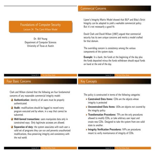 Lecture #8: Clark-Wilson & Chinese Wall Model for Multilevel Security | PDF