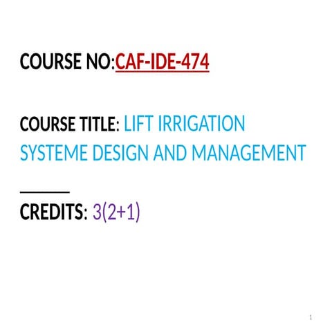 lift irrigation system design and management | PPTX