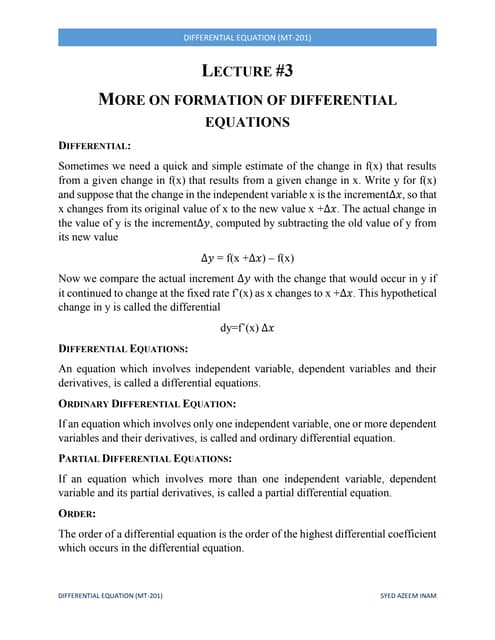 Differential Equation Lecture 1 Pdf