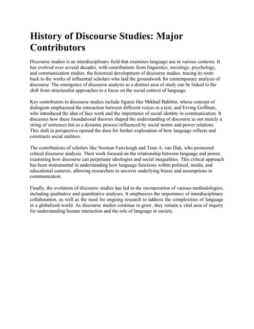 Lecture 3 Major Contribution Of Discourse Analysisdocx