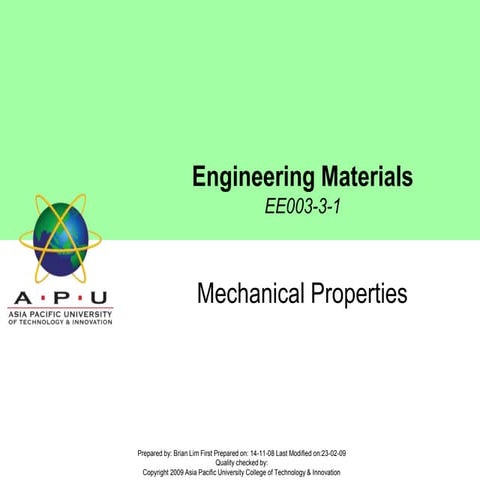 Mechanical properties of materials 1 ppt | PPT