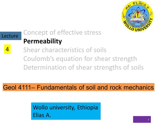 Geotechnical Engineering-I [Lec #23: Soil Permeability] | PPSX