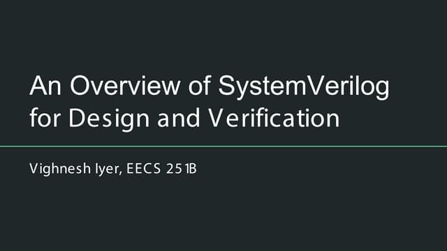 An Overview Of Systemverilog For Design And Verification Ppt 9948