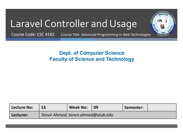 Lecture 4laravel Controller And Data Pass Routepptx Web Development 9652