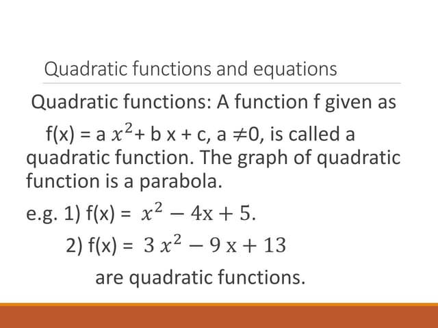 Lecture 4 Quadratic Functions And Equations Pdf