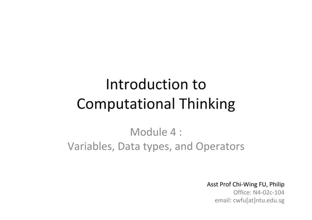 Lecture 4 Variables Data Types And Operators Ppt