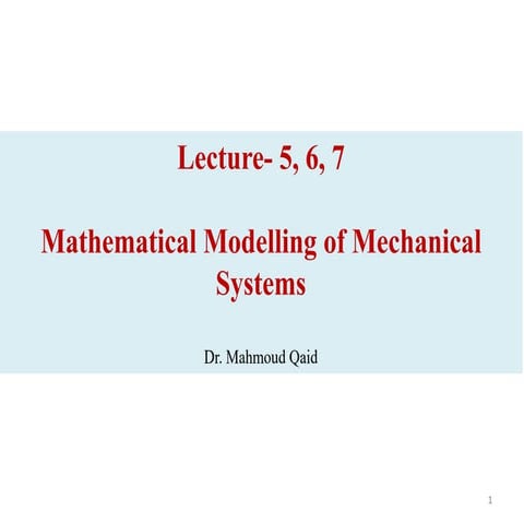Mathematical Modelling of Mechanical Systems | PDF