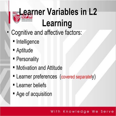 Learner Variables In Language Learning Ppt